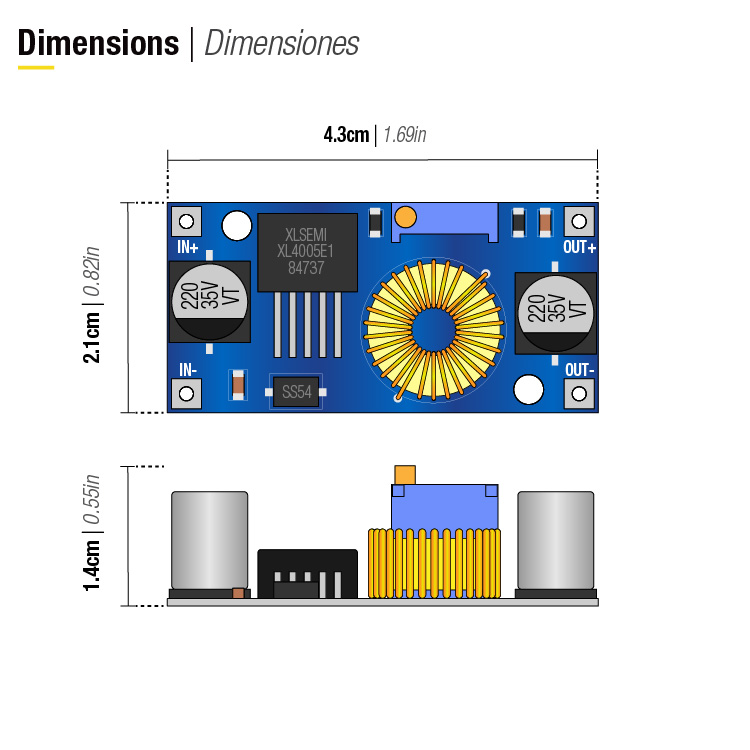 Módulo Step-Down XL4005 Ajustable, 0.8-30V 75Wmax 5Amax, DC-DC