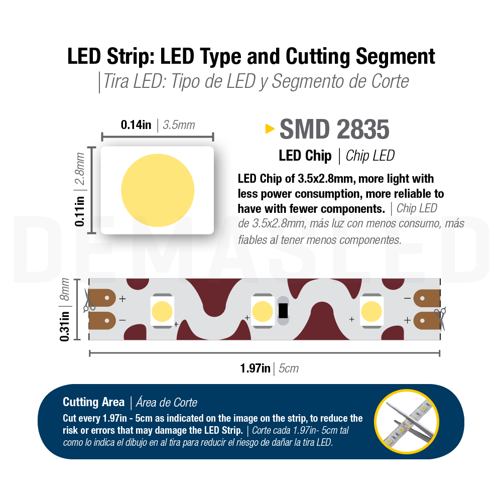 Tira LED Zig-Zag SMD2835, 12V 6.2W/m Frío 660 lm/m 60 LEDs/m, 5m