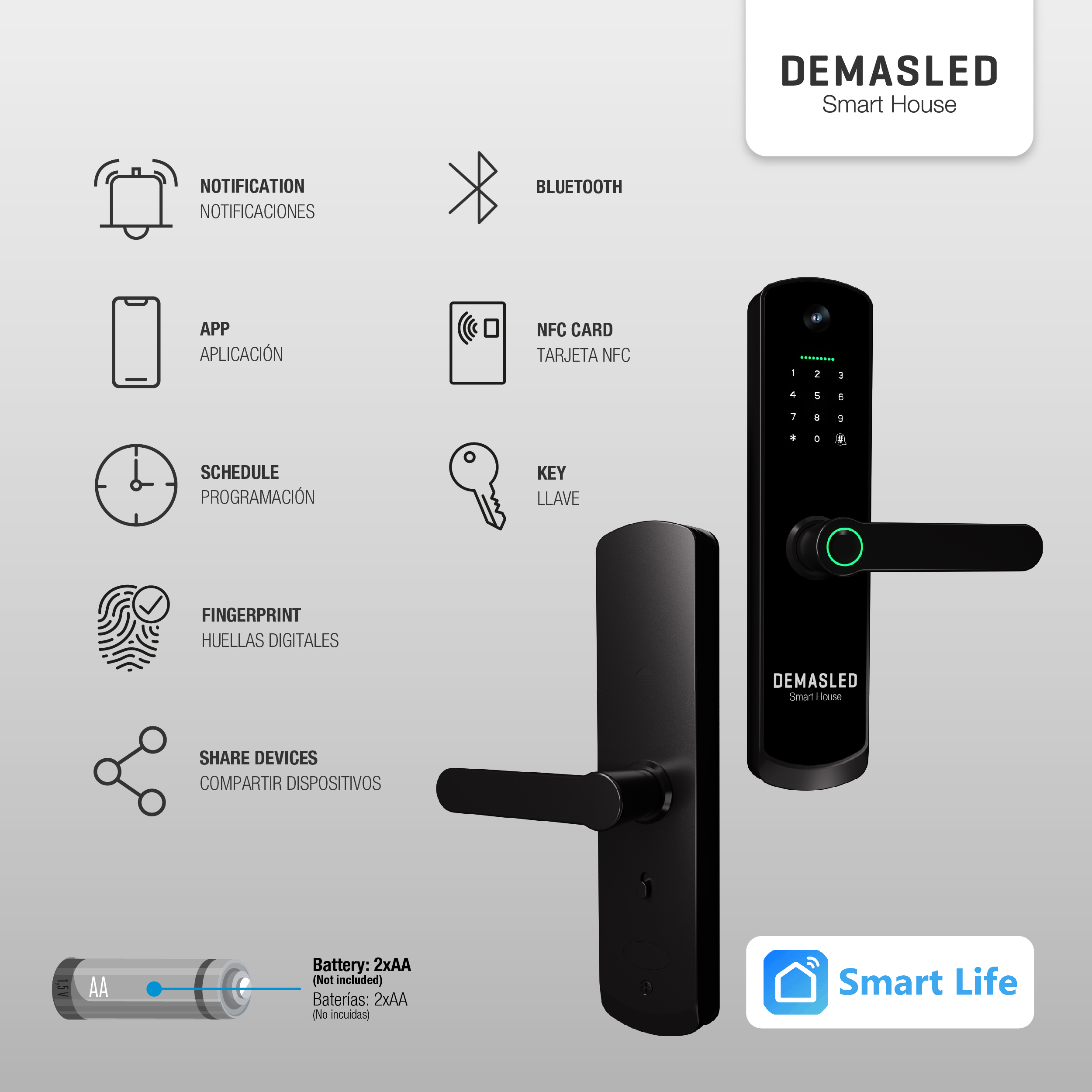 Cerradura Biométrica Smart WIFI de Vidrio Templado con Cámara