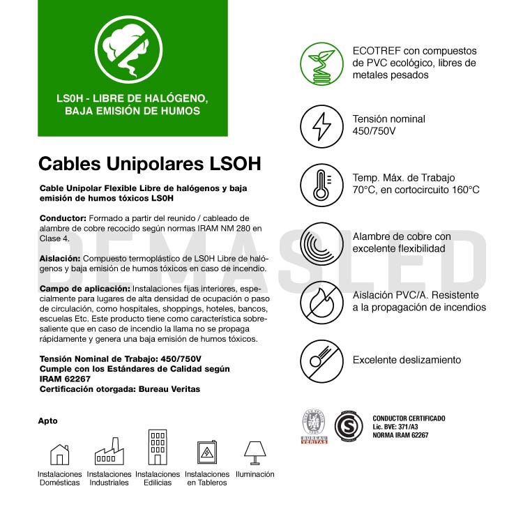 Cable LSOH Unipolar 1x6mm TREF Rojo x100m