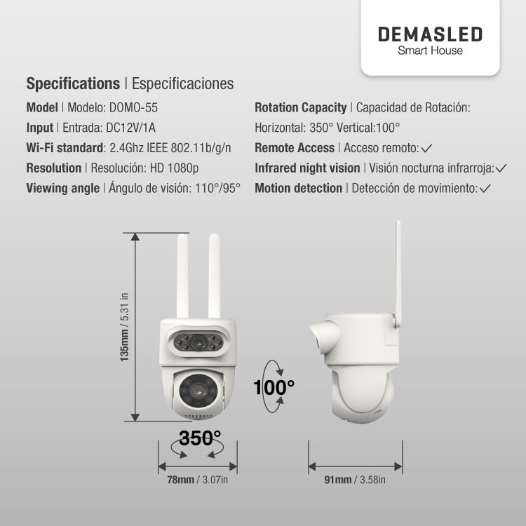 Cámara DUAL Smart WiFi 2MP Full HD para Exteriores 12V IP65