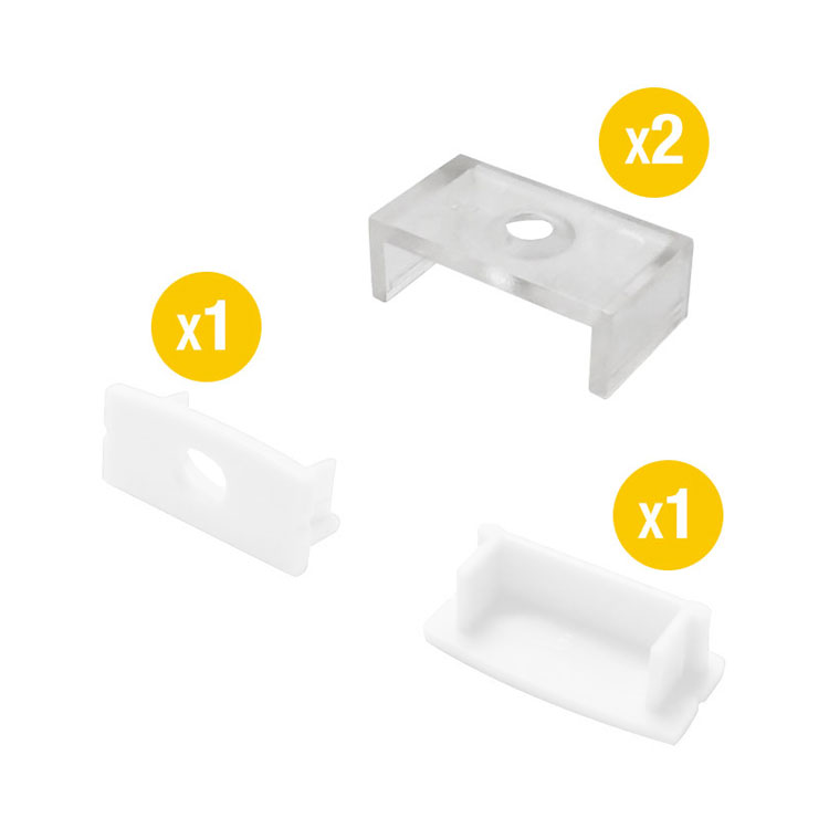 Kit de 2 tapas y 2 clips para perfil de aluminio, blanco. PER-01-2M