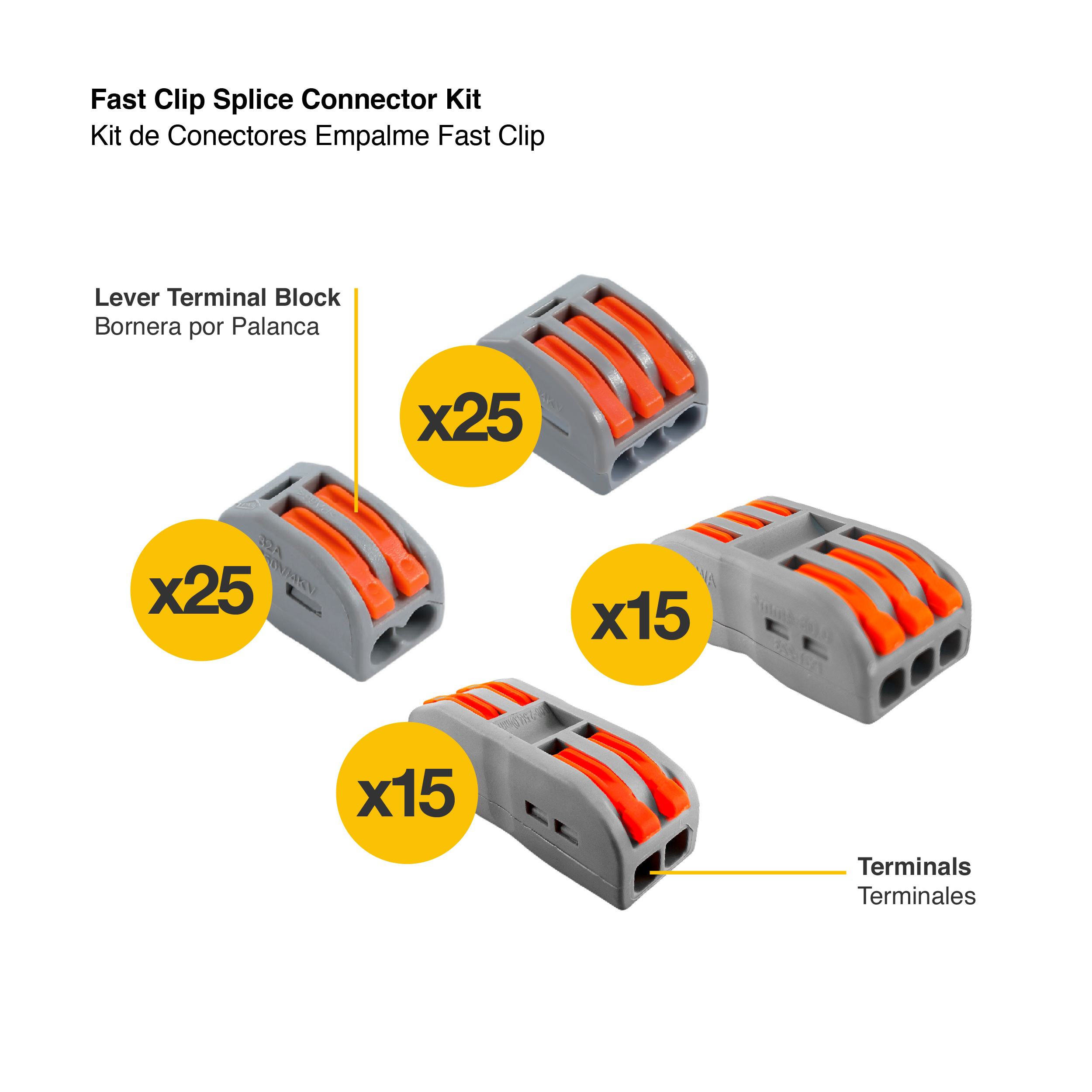 Kit de Conectores Empalme Fast Clip 2 y 3 Polos, 2 y 3 Bornera x80pzs