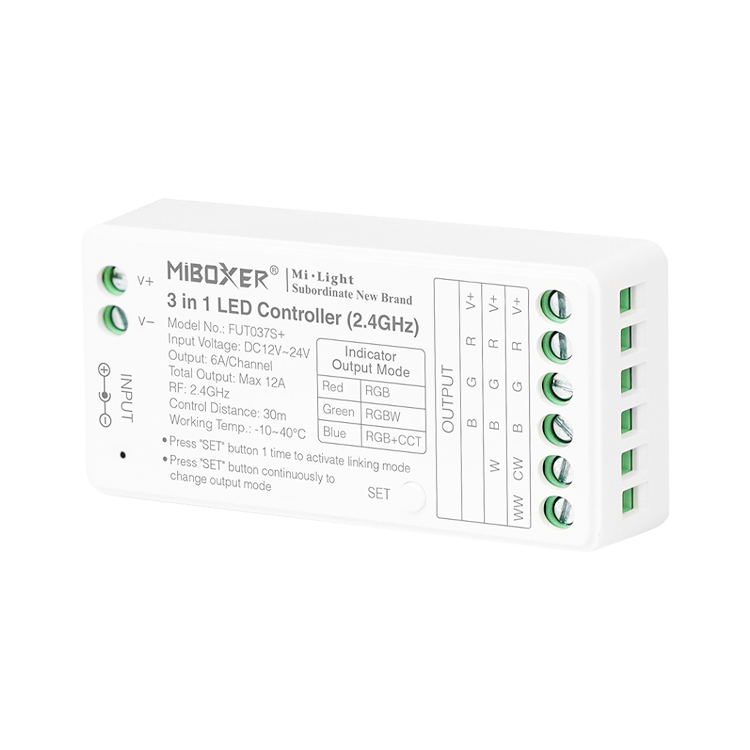 Controlador LED 3 en 1 RGB/RGBW/RGB+CCT Mi-Light 12-24V 12A 2.4GHz