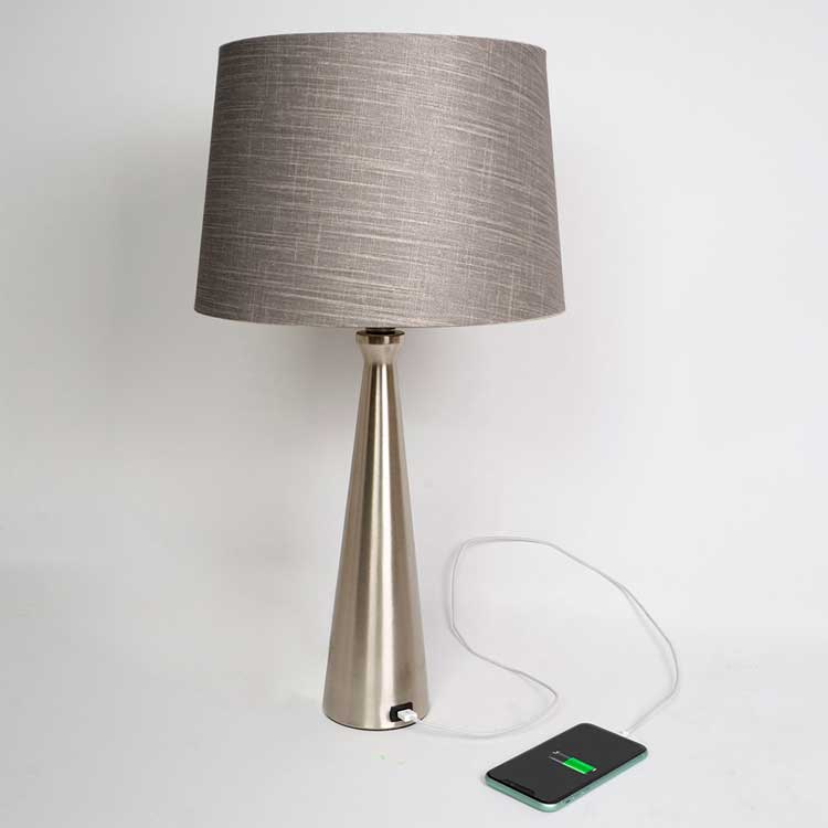 Lámpara de sobremesa Pea metal níquel satinado con USB