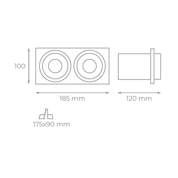 Empotrable 2 luces orientable 360º 24W 3000K Rectangular Negro