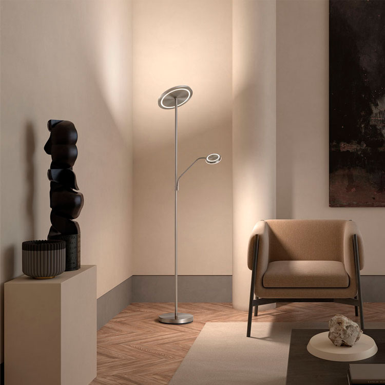 Lámpara de pie Aro color medalla oro mate 40W+7W CCT