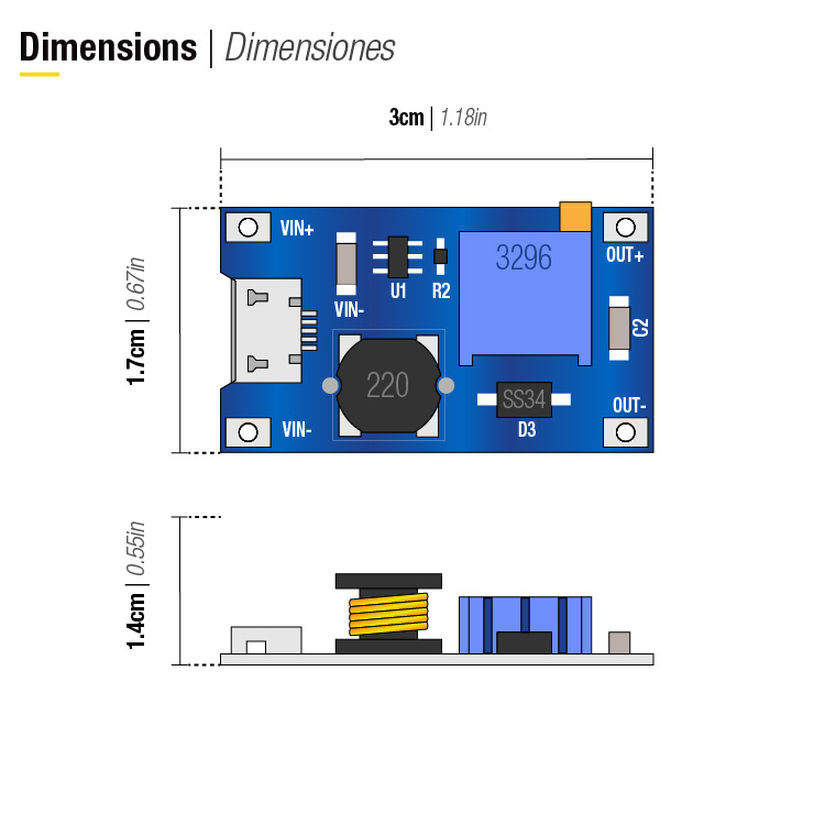 Adjustable Step-Up MT306 XY-016 Module 9-26V 2Amax Mini USB Booster DC-DC