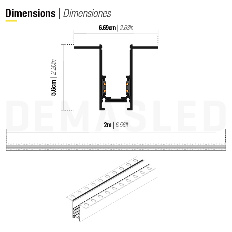 Recessed Black Magnetic Profile, Track Lighting, 6.56ft