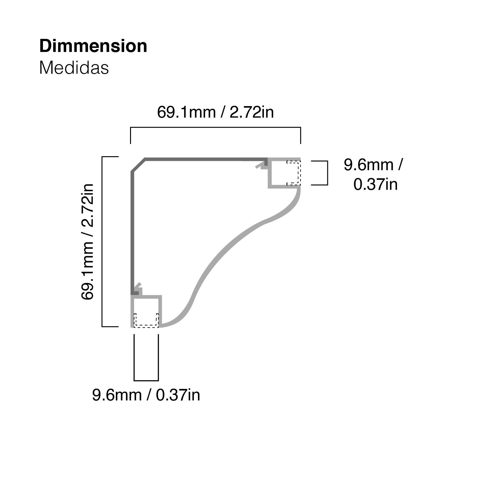 Aluminum Profile, Anodized, V-Shape Corner Two Way, 2.7x2.7in, White ...